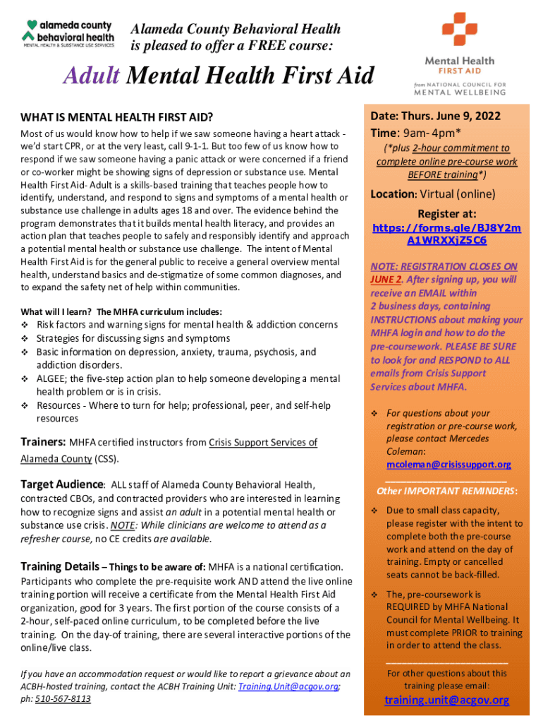 Fillable Online Adults - Mental Health First Aid Fax Email Print ...