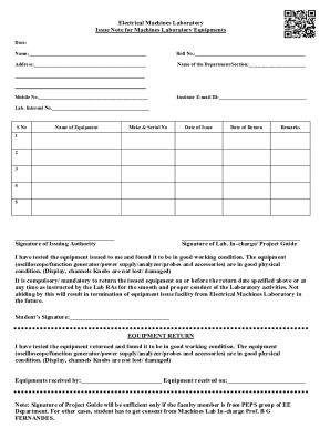 Fillable Online Electrical Machines Laboratory Issue Note for ... Fax ...