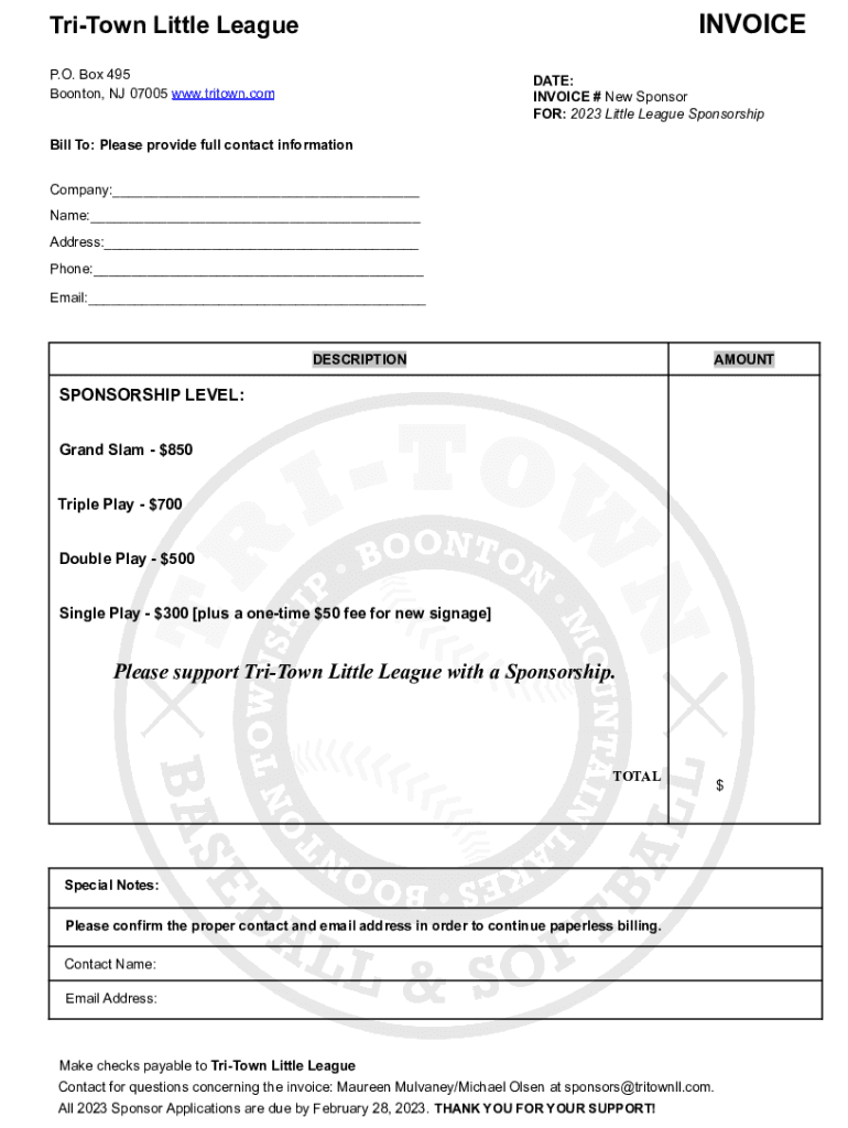 Fillable Online 2023 TTLL New Sponsor invoice form Fax Email Print ...