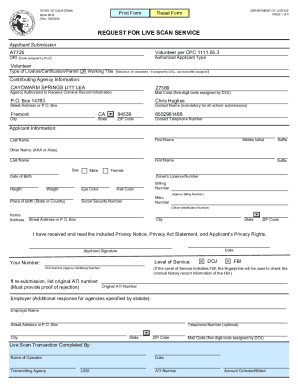 Fillable Online BCIA 8016 - Request for Live Scan Service - DHS Fax ...