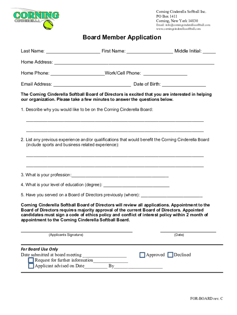Fillable Online Board Member Application - cloudfront.net Fax Email ...