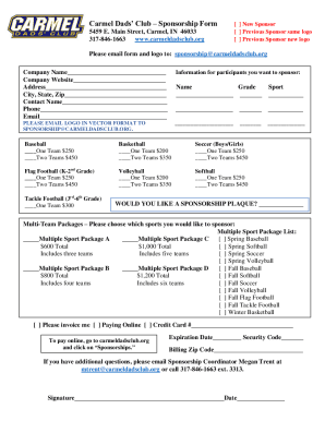 Fillable Online Sponsorship Form - Carmel Dads' Club - cloudfront.net Fax Email Print - pdfFiller