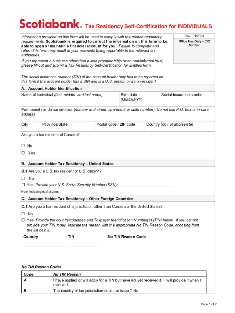 Fillable Online Canada Scotiabank Tax Residency Self-Certification For ...