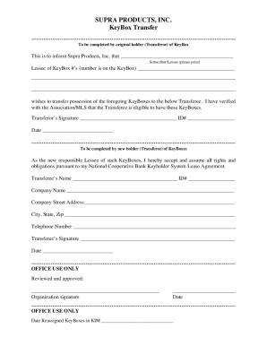 Fillable Online Supra KeyBox Transfer Form.doc Fax Email Print - pdfFiller