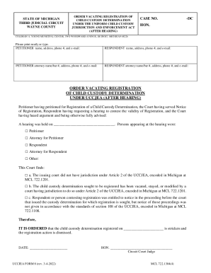 Fillable Online UCCJEA FORM 8 Order Vacating Registration. ... Fax ...