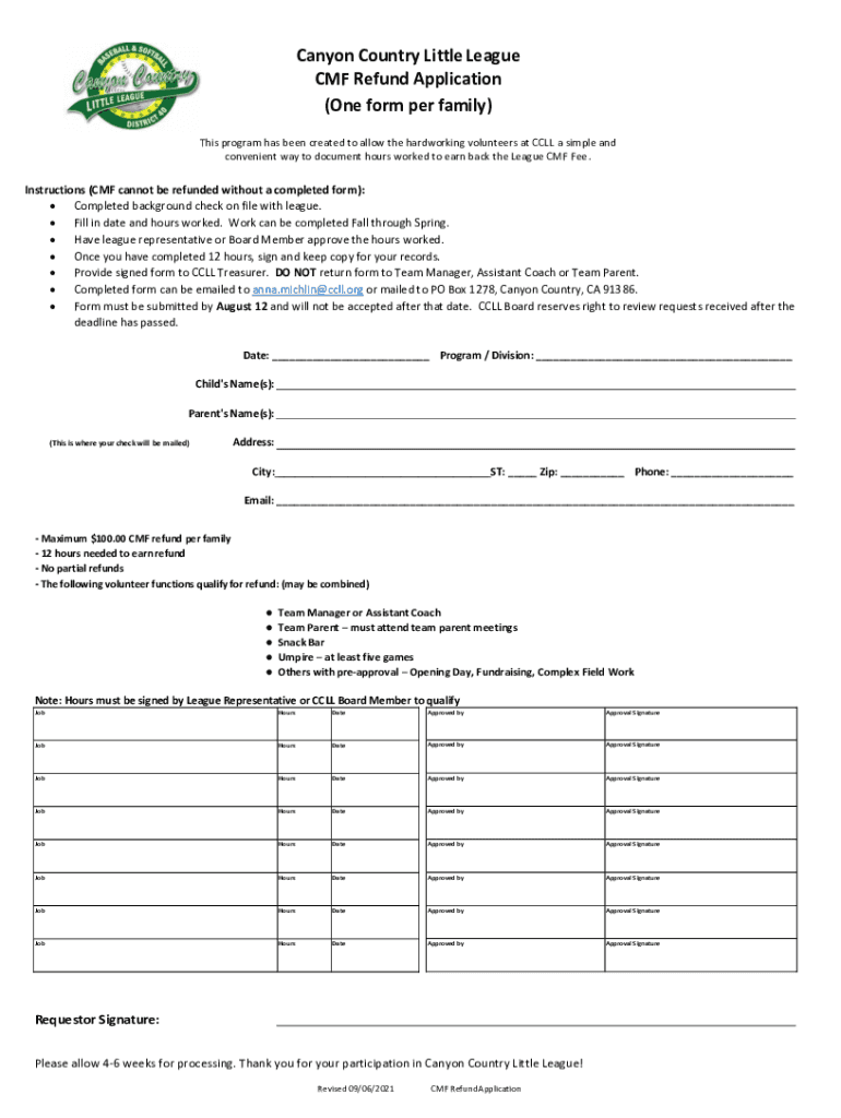Fillable Online CMF Refund Application.xlsx - cloudfront.net Fax Email Print - pdfFiller