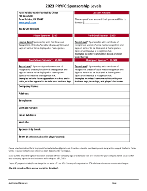 Fillable Online 2023 PRYFC Sponsorship Form Fax Email Print - pdfFiller