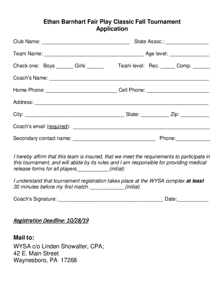 Fillable Online Ethan Barnhart Fair Play Classic Fall Tournament Fax Email Print - pdfFiller