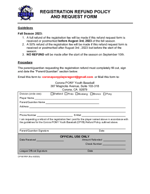 Fillable Online REGISTRATION REFUND POLICY AND REQUEST FORM Fax Email ...