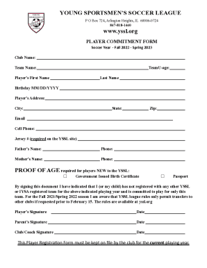 Fillable Online YSSL Player Registration form F21-S22.pdf Fax Email ...