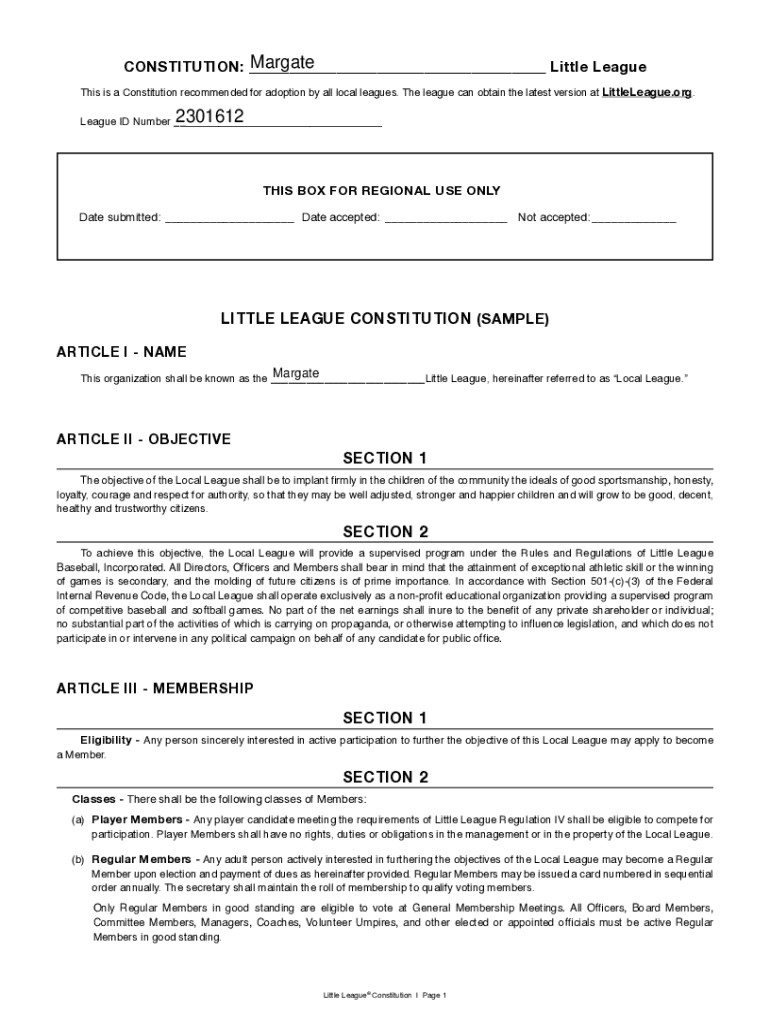 Fillable Online SAMPLE CONSTITUTION 3090712 West Boynton Fax Email ...