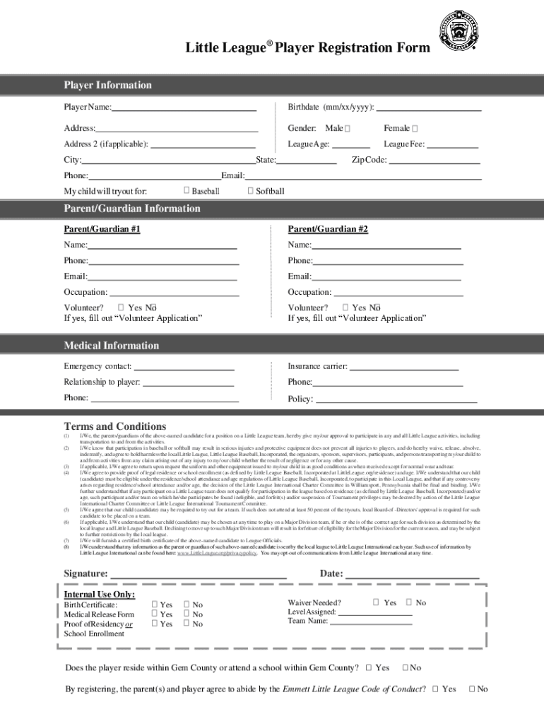 Fillable Online Player Registration Form - Fill Online, Printable, Fillable ... Fax Email Print ...