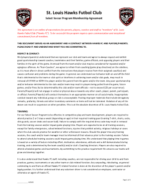 Fillable Online Select Soccer Program Membership Agreement.docx Fax ...