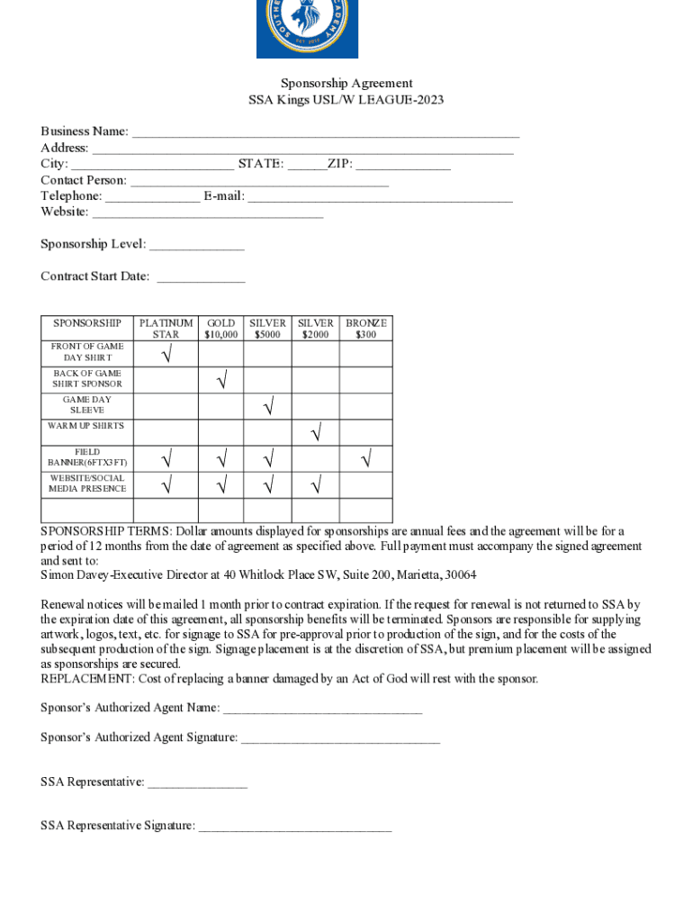 Fillable Online ssa kings sponsor form.pdf - cloudfront.net Fax Email ...