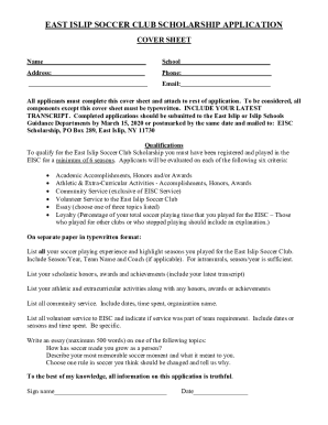 Fillable Online Scholarship Application Cover Sheet Form - Fill Out and ...