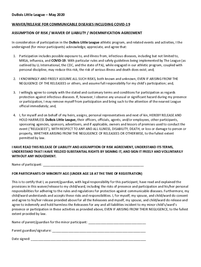 Fillable Online release and waiver of liability, acknowledgement and ...