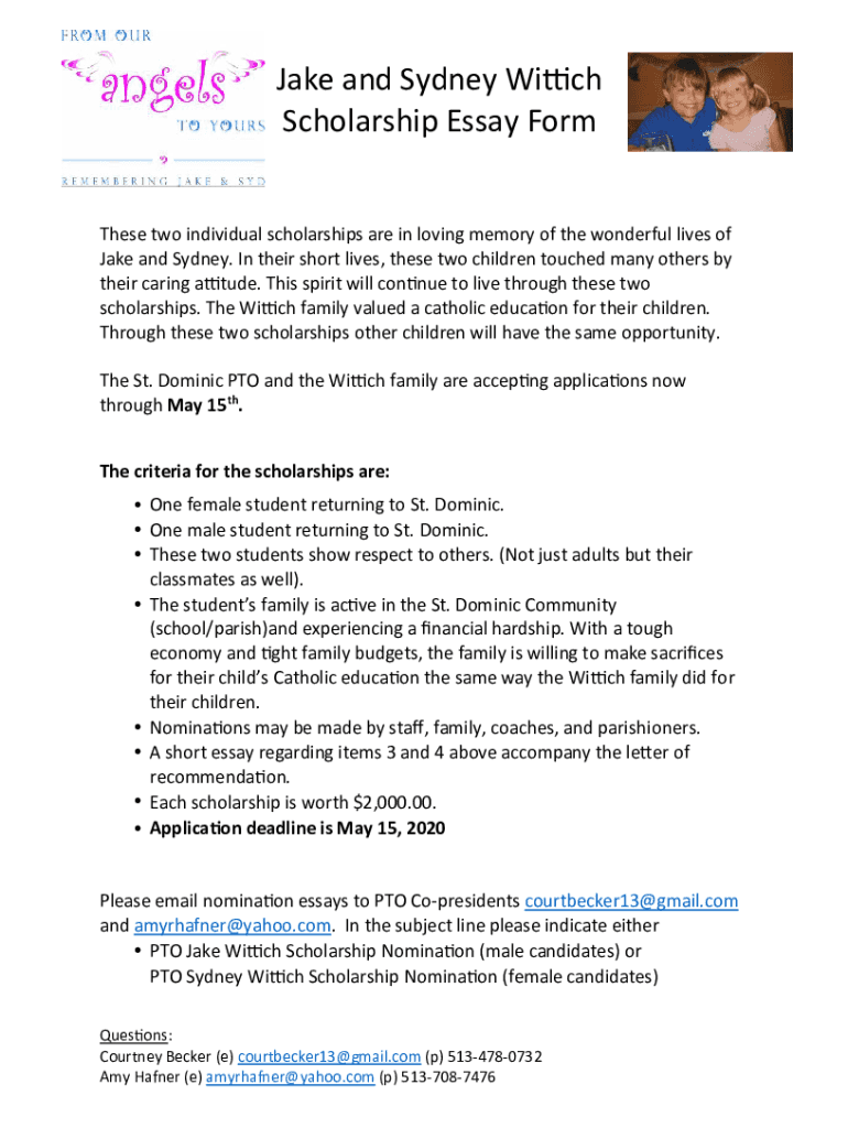 Fillable Online Jake and Sydney Wittich Scholarship Essay Form Fax ...