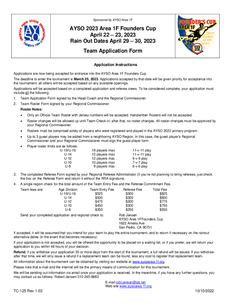 Fillable Online Sponsored by AYSO Area 1F Fax Email Print - pdfFiller