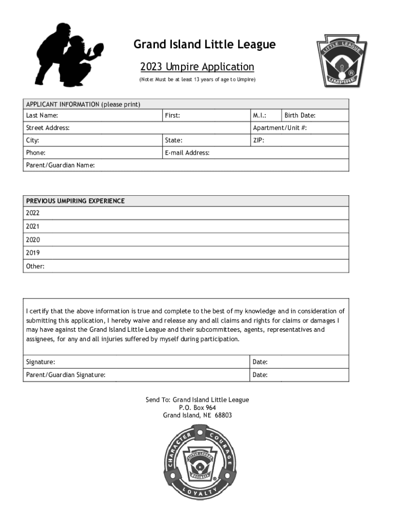 Fillable Online BGRA Youth Baseball UMPIRE Application Fax Email Print ...