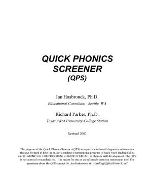 Fillable Online Quick Phonics Screener Third Edition Sample Fax Email ...