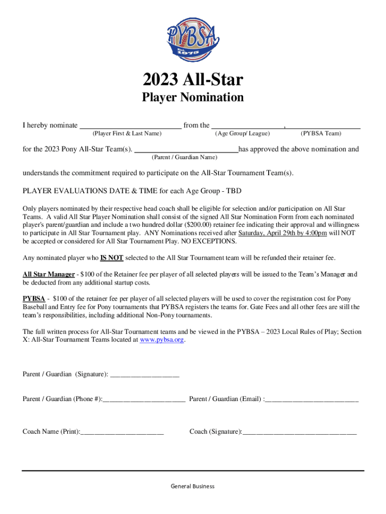 Fillable Online All-Star Player Nomination Form Fax Email Print - pdfFiller