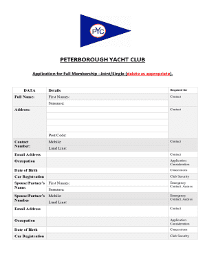 Fillable Online Pewaukee Yacht Club Membership Application Fax Email ...