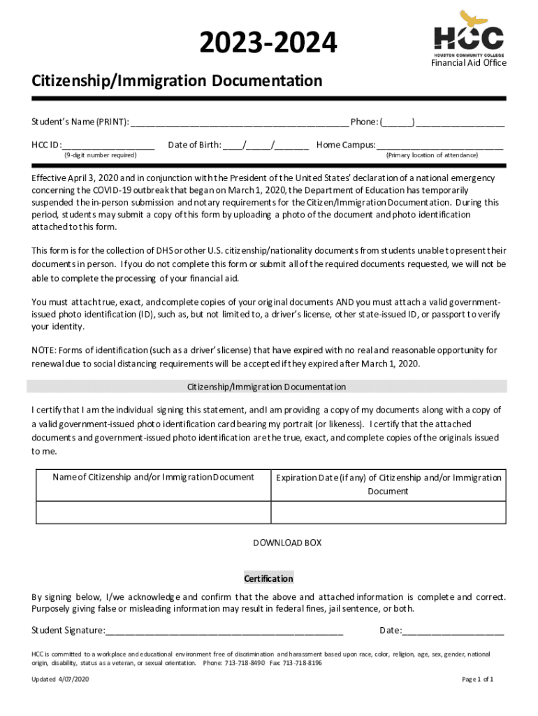 Fillable Online central hccs Citizenship/Immigration Documentation Fax ...