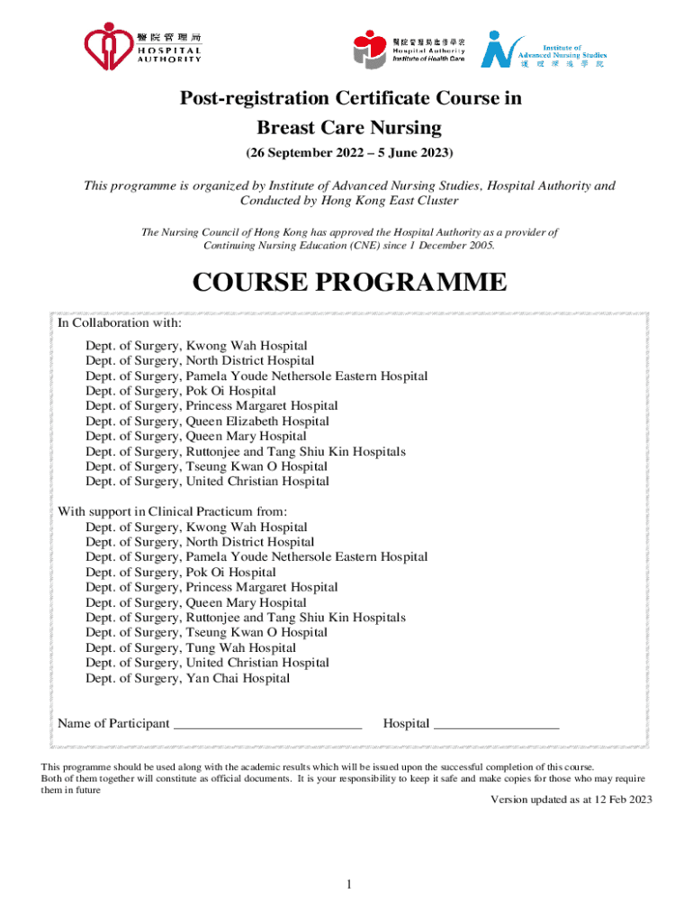 Fillable Online Post-registration Certificate Course in Breast Care ...