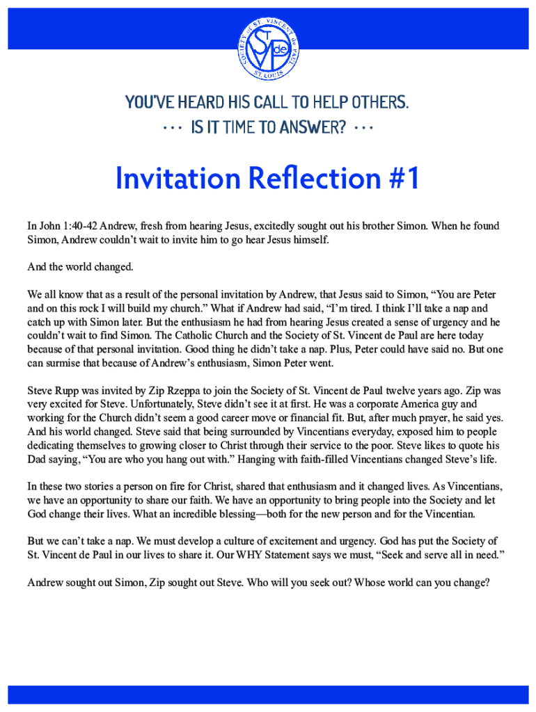 Fillable Online Invitation Reflections - Society of St. Vincent de Paul ...