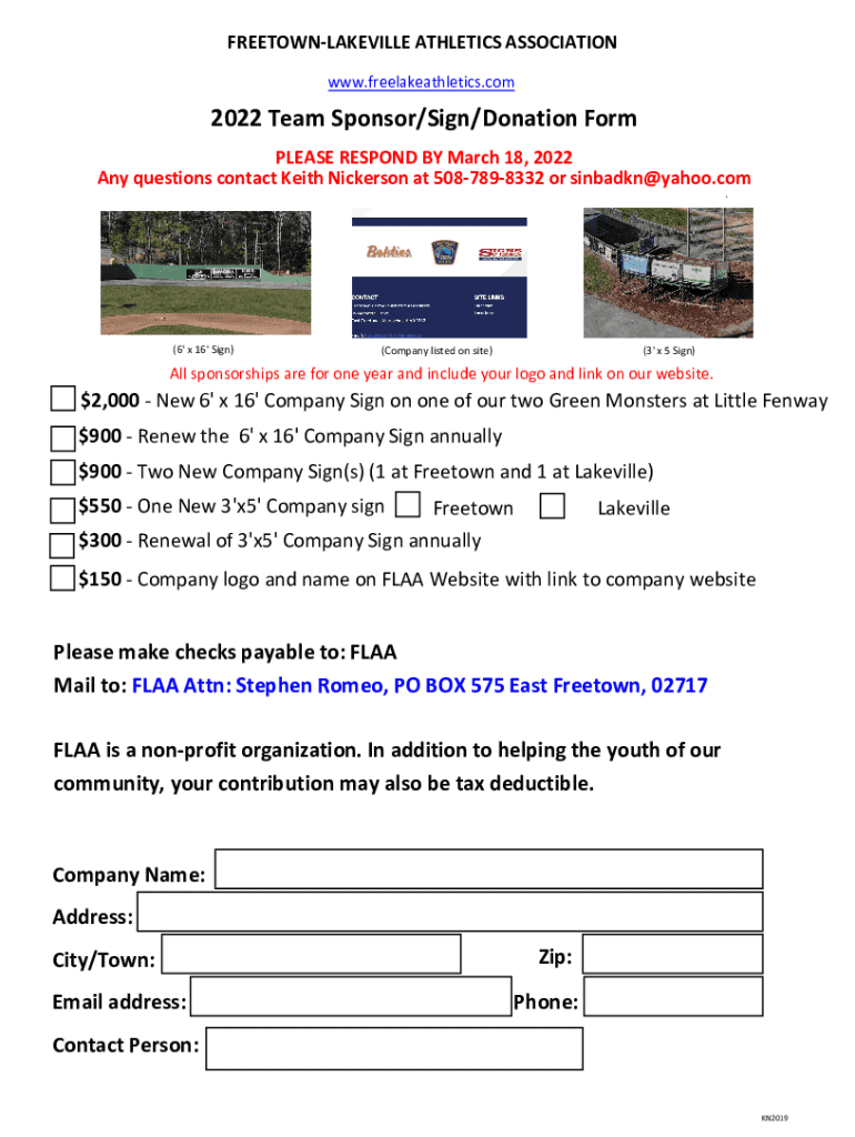Fillable Online 2022 Team Sponsor/Sign/Donation Form - cloudfront.net Fax Email Print - pdfFiller