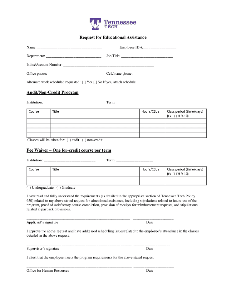 Fillable Online Request for Educational Assistance Audit/Non-Credit ...
