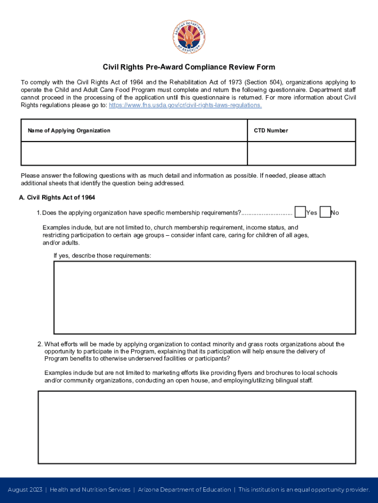 Fillable Online PY23- Civil Rights Pre-Award Compliance Review Form Fax ...