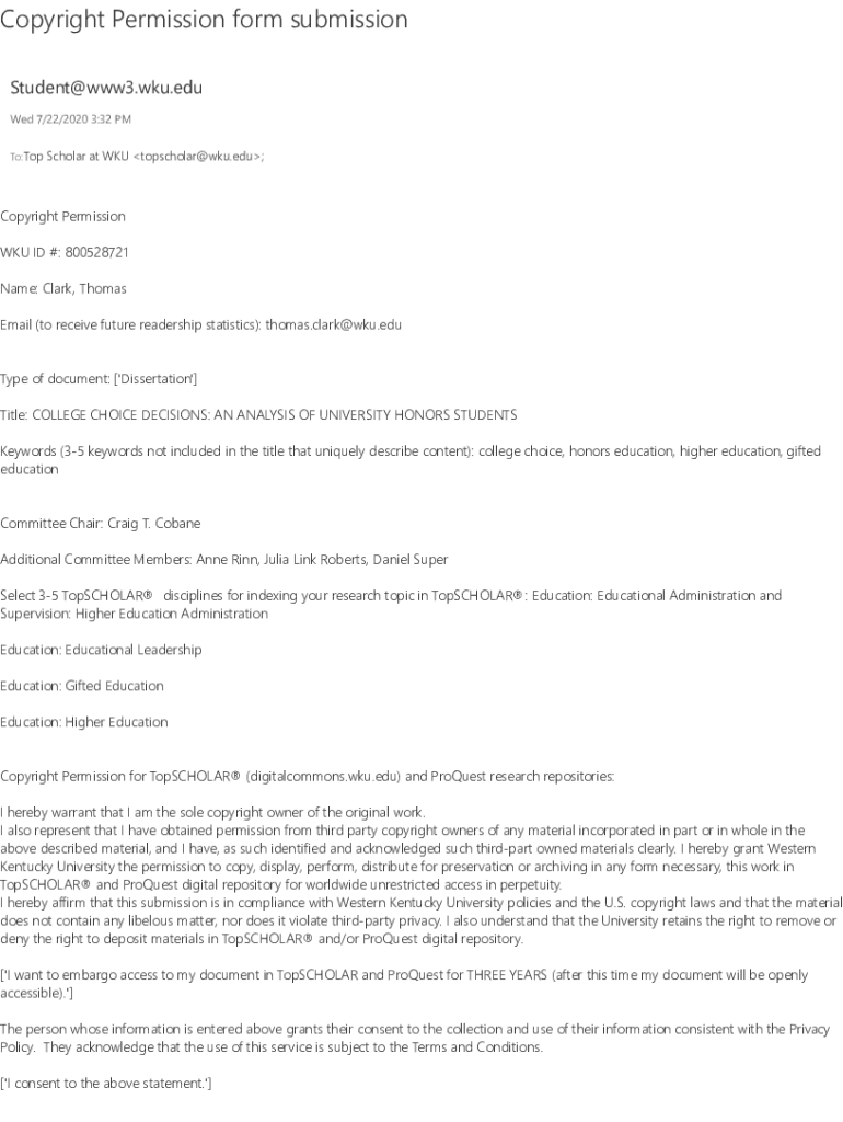 Fillable Online digitalcommons wku Copyright Permission form submission ...