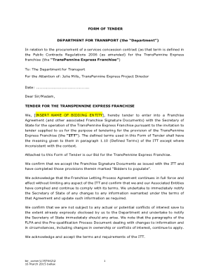 Fillable Online Draft form of tender. Draft form of tender Fax Email ...