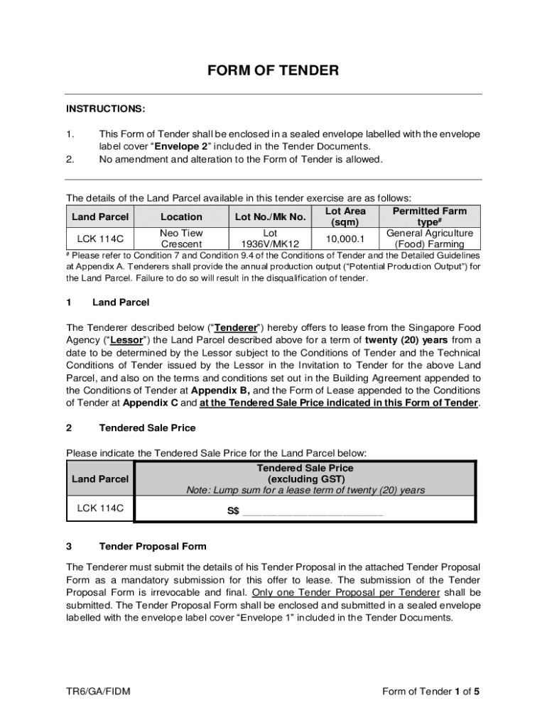 Fillable Online Tender Envelope Format - Fill and Sign Printable ...