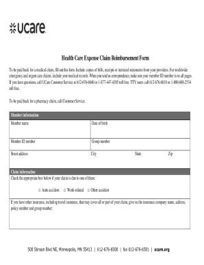 Fillable Online Health Care Expense Claim Reimbursement Form Fax Email ...
