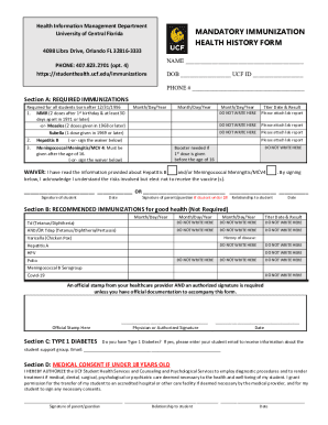 Fillable Online Immunization Form - UCF Student Health Services Fax Email Print - pdfFiller