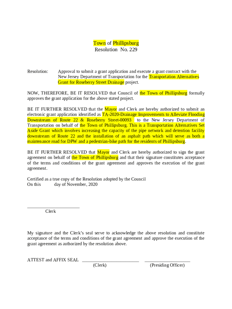 Resolution requesting an grant extension from the NJDOT Doc Template ...