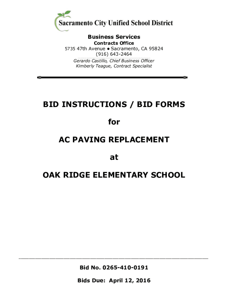 Fillable Online BID INSTRUCTIONS / BID FORMS for AC PAVING ... Fax ...