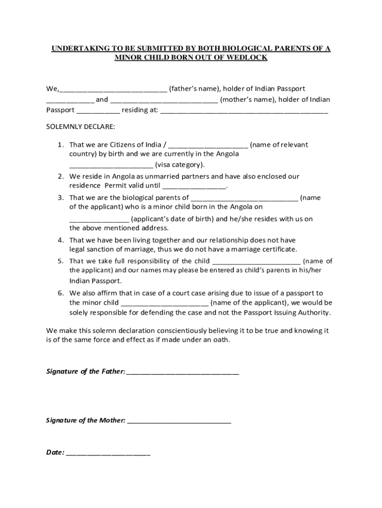 Fillable Online undertaking to be submitted by both biological parents ...