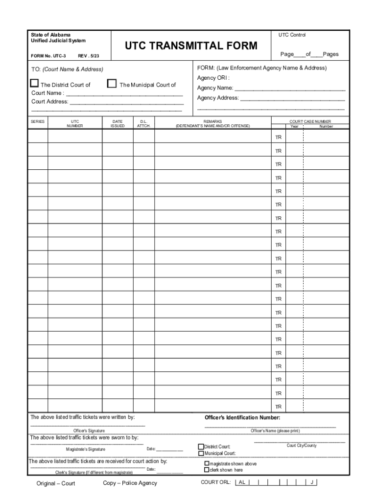 Fillable Online eforms alacourt UTC TRANSMITTAL FORM FORM: (Law ...