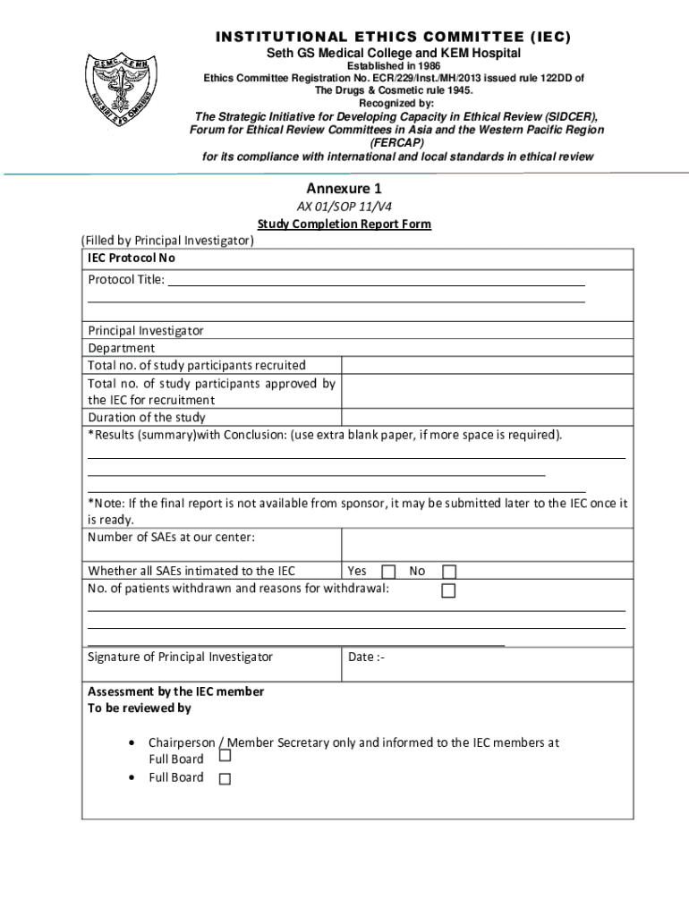 Fillable Online of 2 INSTITUTIONAL ETHICS COMMITTEE (IEC) Annexure 4 ...