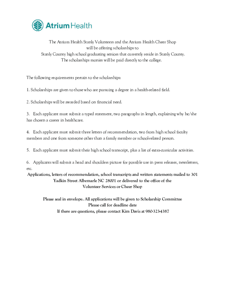 Fillable Online The Atrium Health Stanly Volunteers and the Atrium ...