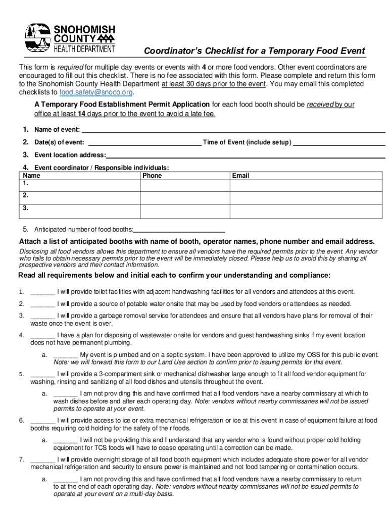 Fillable Online Coordinator's Checklist for a Temporary Food Event Fax ...
