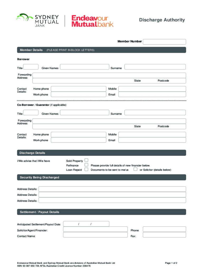 Fillable Online Full Discharge/Partial Discharge Form NAB Homeplus ...