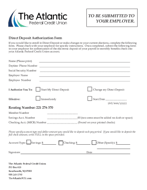 Fillable Online Direct Deposit Authorization Form - Atlantic Federal ...
