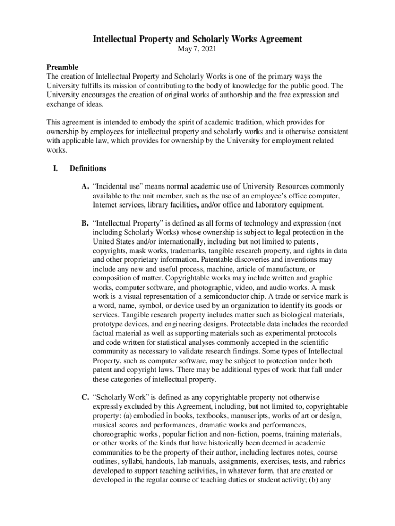 Fillable Online Intellectual Property and Scholarly Works Agreement Fax ...