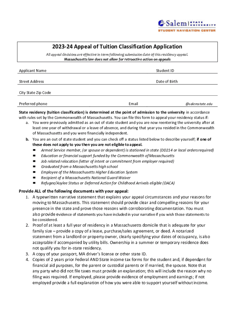 Fillable Online Tuition Residency Classification and Frequently Asked ... Fax Email Print ...