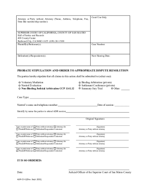 Fillable Online Probate Stipulation and Order to ADR Form and ...