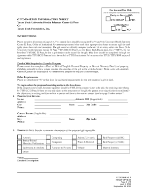 Fillable Online GIFT-IN-KIND INFORMATION SHEET Texas ... Fax Email ...